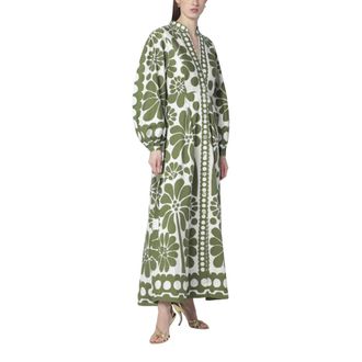 Farm Rio Farm Rio, Femme, Robes, Vert, Taille: 36 FR Palermo Buttoned Puff Sleeve Maxi Dress
