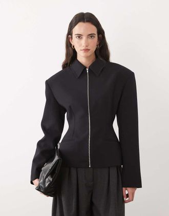 Asos Veste ajust&eacute;e &agrave; fermeture &eacute;clair et taille cintr&eacute;e - Noir