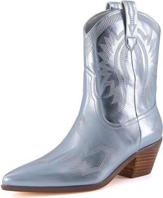 Cushionaire Botte Western Leon pour Femme + Mousse à mémoire de Forme, Larges largeurs Disponibles, Bleu Clair 40 EU