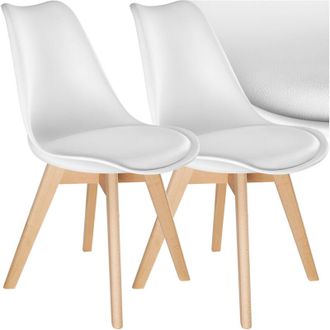 TecTake Tectake - Lot de 2 chaises salle &agrave; manger ergonomiques - Design scandinave blanc - Pieds en bois massif - Confort optimal avec rembourrage &eacute;pais