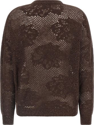 Brunello Cucinelli Perforated Floral Lace Sweater - Brown