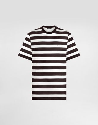 Dolce & Gabbana Kurzarm-t-shirt Aus Seidenjersey Streifenprint - Mann T-shirts Und Polos Mehrfarbig 54