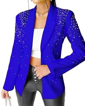 Generic Blazer Femme Veste Blazer &Agrave; Strass pour Femme Luxueuse Veste De Tailleur &Agrave; Paillettes Et Perles Faite Main Col Ch&acirc;le Tendance Cardigan &Agrave; Sequins Scint