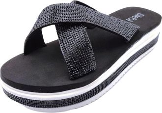 Siebi´s Nizza Modische Strandschuhe Badeschuhe Pantoletten mit Plateau Damen: Farbe: Schwarz | Größe: 41