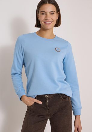 Cecil Sweatshirt CECIL, Damen, Gr. XXL (46), blau (easy blau), Sweatware, 65% Baumwolle, 35% Polyester, unifarben, comfort fit, Rundhals, B&uuml;ndchen, Sweatshi