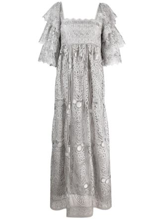Alberta Ferretti robe longue en macram&eacute; - Gris