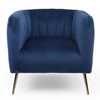 Menzzo Fauteuil Moderne Bombaro Pieds métal doré et Velours Bleu