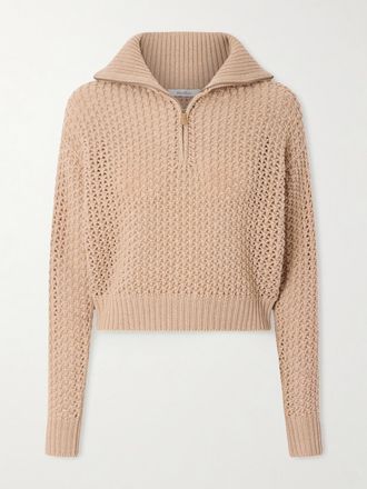 Max Mara Pullover Aus Lochstrick Aus Einer Wollmischung Mit Reißverschluss In Metallic-optik - Neutral