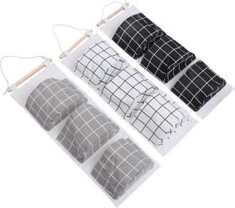 NUOBESTY 3 Stück Teiliges Baumwolle Leinen Aufbewahrungstaschen Wandhänger für Schlafzimmer Tür Lagerung Faltbare Hängebeutel mit Natürlichem Design Stabile Um