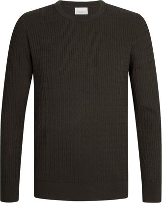 Profuomo Leichter Rundhalspullover mit Tencel und Zopfmuster in