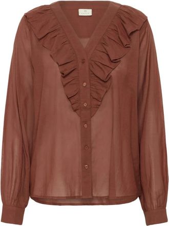 Kaffe Femme, Blouses et Chemises, Brun, Taille: 42 FR Chemisier avec détail à volants