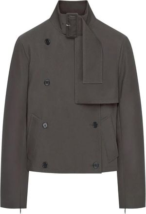 Courr&egrave;ges Femme, Manteaux, Gris, Taille: 36 FR Buckle Short Cotton Trench Coat