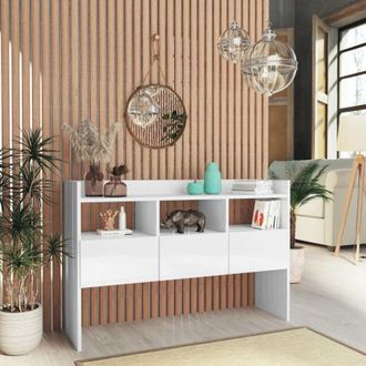 vidaXL Vidaxl - Buffet blanc brillant 105x30x70 cm - Bois ding&eacute;nierie - 3 compartiments ouverts et 3 tiroirs - Facile &agrave; nettoyer