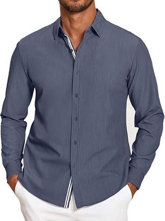 Coofandy Chemises pour Hommes, Manches Longues, boutonnées, décontractées, Extensibles, pour Le Travail, à la Mode, pour Les Loisirs, Coupe Standard Bleu Marin