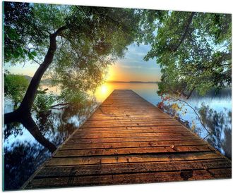 Arttor Bilder auf Glas 100x70cm Glasbild Brücke See Groß Wanddeko Bild im Glas Schlafzimmer Küche Deko Wandbilder Dekoration Wohnzimmer Modern Wall Decor Gla