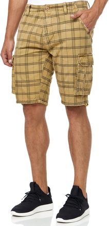 Indicode Herren Blixt Cargo Shorts mit 6 Taschen und G&uuml;rtel aus 100% Baumwolle | M&auml;nner Amber Check, 3XL