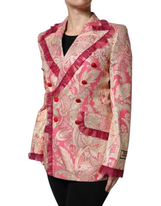Dolce & Gabbana Womens Pink Gold Jacquard Nylon Coat Blazer Jacket And Clothing