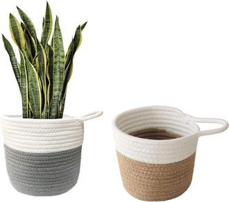 Generic 7WUNDERBAR H&auml;ngekorb Wandkorb Aufbewahrungsk&ouml;rbe 2er Set aus Baumwolle, Bad Aufbewahrungskorb, Blumentopf &Uuml;bertopf Korb Pflanzkorb klein, H&auml;ngeorganiz