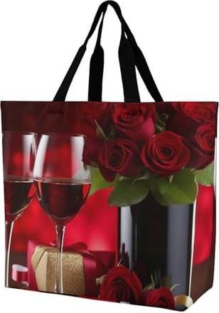 Generic Vin Et Roses Rouges Sac Courses Imperm&eacute;able Tote Bag Pliable Sac Cabas Pour Travail Shopping Universit&eacute;