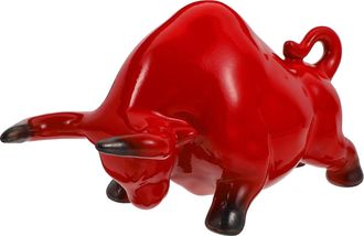 Cabilock Keramik Ochsenfigur Deko Rot Kleines Teehaustier Ornament f&uuml;r Wohndeko B&uuml;ro und Gartendekoration