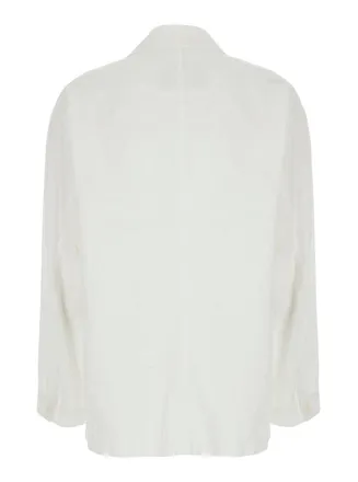 Dunst Womens Jacket With Wide Collar, White Cotton Blazers