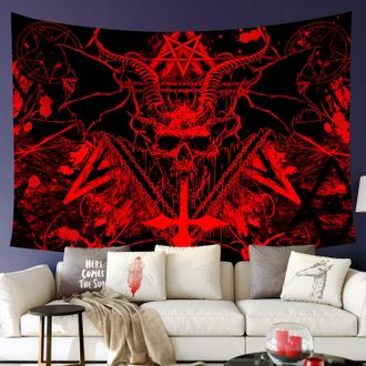 Generic Wandteppich B&ouml;se Ziege Pentagramm Totenkopf Satanisch Gothic Landschaft Wandt&uuml;cher Waschbar Weiches Wand Teppich, F&uuml;r Wandkunst, Wohnzimmer, Picknick,