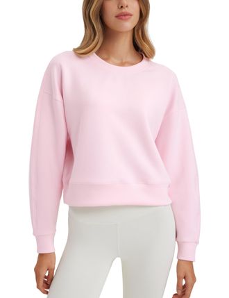 CRZ YOGA Damen SoftAura Oversized Sweatshirt Langarm Shirt Basic Workout L&auml;ssig Rundhalsausschnitt Pullover Erdbeerrosa 38