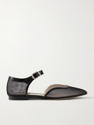 Le Monde Beryl Mary-jane-ballerinas Aus Mesh Mit Lederbes&auml;tzen - Schwarz