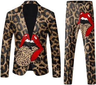 Generic Ensemble de costume l&eacute;ger pour homme avec impression num&eacute;rique 3D pour la Saint-Valentin 2026, marron, XXL