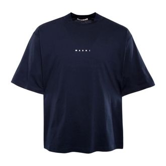 Marni Homme, Tops, Bleu, Taille: S T-shirt à col côtelé avec logo imprimé