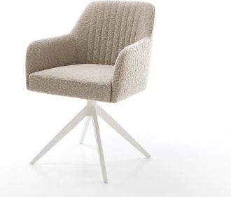 DELIFE Drehstuhl Greg-Flex Boucl&eacute; Schlamm Kreuzgestell breit Wei&szlig; 360&deg; drehbar Wippfunktion Taschenfederkern, Esszimmerst&uuml;hle