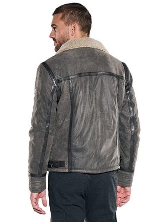 Emilio Adani Lederjacke Herren Lederjacke mit Details aus Fell-Imitat, Dunkelbraun