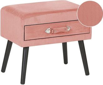 Beliani Beliani - Table de Chevet Tabouret en Velours C&ocirc;tel&eacute; Rose avec Pieds Obliques en Bois et Tiroir Pratique Design Tendance pour Chambre R&eacute;tro et Vintage