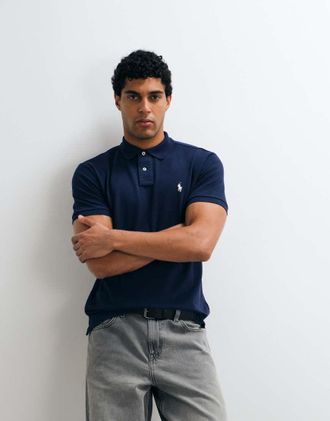 Polo Ralph Lauren Polo ajust&eacute; en piqu&eacute; avec logo embl&eacute;matique - Bleu marine