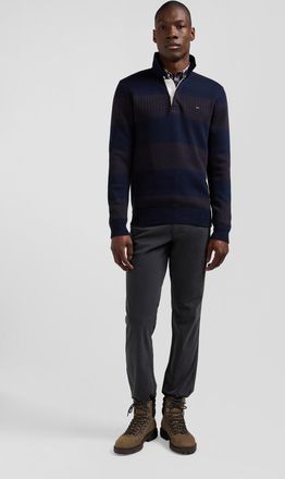 Eden Park Pull Col Maillot En Coton Marron Cercl&eacute; Coupe Regular Jacquard Pied-de-poule