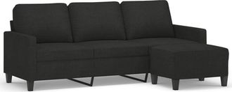 vidaXL Vidaxl - Canap&eacute; &agrave; 3 places avec repose-pieds Noir 180 cm Tissu