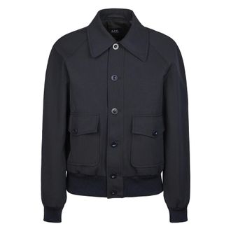 A.P.C. A.p.c., Femme, Vestes, Bleu, Taille: 36 FR Blouson Boutonn&eacute; Manches R&eacute;glant