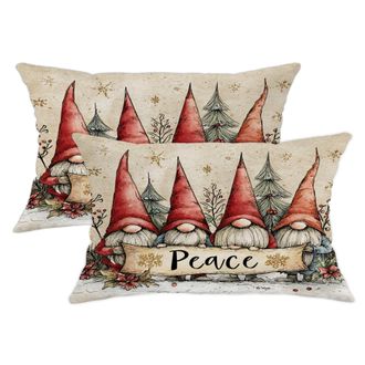 Generic Zwerg-Kissenbezüge, Weihnachtsmotiv, Weihnachtsbäume, Schneeflocken, mit verstecktem Reißverschluss, Couch-Kissenbezüge für Wohnzimmer, Wohnung, Bett,