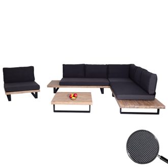 Mendler Garten-Garnitur mit Sessel HWC-H54, Lounge-Set Sofa, Spun Poly Akazie Holz FSC Aluminium - Hellbraun, Polster dunkelgrau