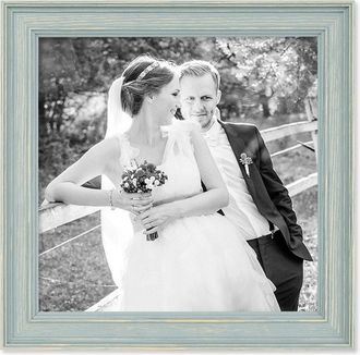 Photolini Bilderrahmen Skandinavischer Landhaus-Stil Petrol/Taubenblau 20x20 cm Massivholz mit Shabby-Chic Note/Fotorahmen/Wechselrahmen