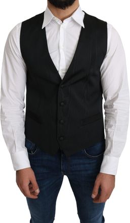 Dolce & Gabbana Mens Gray Silk Formal Coat Vest Clothing
