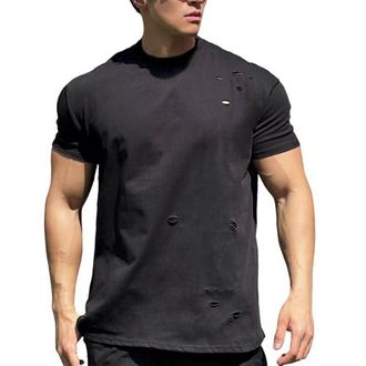 Generic T-shirt pour homme - Basketball - Automne - Course - Stretch - Col rond - Fitness - Manches courtes - Design raglan - Couleur unie, Noir, XXL