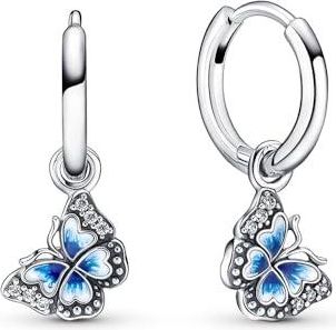 Pandora Pandora Moments Créoles Papillon en argent sterling avec zircones cubiques transparentes et émail bleu et blanc dégradé