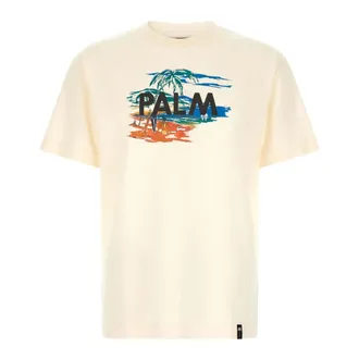 Palm Angels Homme, Tops, Blanc, Taille: 2XL T-shirt en coton imprim&eacute;