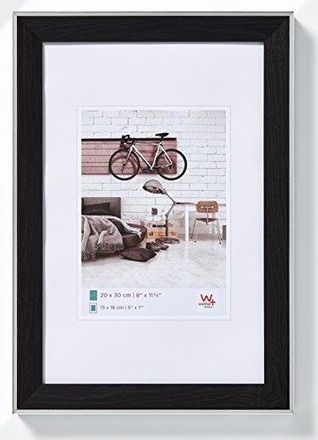 Walther Design Bilderrahmen schwarz 50 x 70 cm mit silberne Außenkante, Bohemian Designrahmen EN070B
