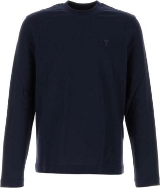 Ami Homme, Tops, Bleu, Taille: 2XS T-shirt &agrave; Manches Longues Ras du Cou avec Logo Coeur