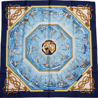 Hermès Tücher & Schals - Hermes Classic Retour de Peche Silk Carre 90 Scarf - Gr. unisize - in Blau - für Damen