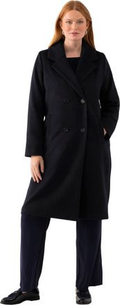 Ulla Popken Damen gro&szlig;e Gr&ouml;&szlig;en &Uuml;bergr&ouml;&szlig;en Plus Size Wollmix-Mantel, Reverskragen, R&uuml;ckenschlitz, zweireihig Marine 44 822623132-44