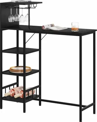 Woltu Table de Bar WOLTU, Console Industrielle avec Rangement avec Rangement &agrave; 4 Niveaux et 2 Porte-Verres, Cadre en Acier Noir, Table Mince, Noir
