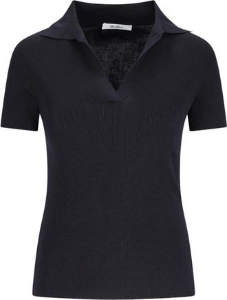 Max Mara Femme, Pulls, Bleu, Taille: 36 FR Mxmalbero Polo en maille c&ocirc;tel&eacute;e